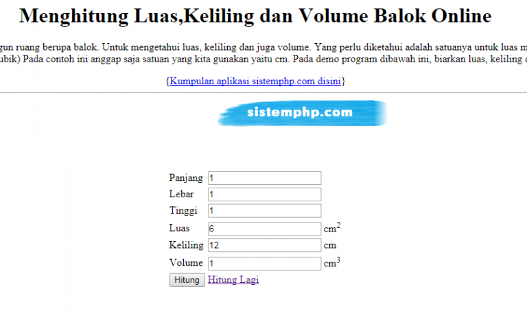 Cara Mudah Menghitung luas,Volume dan Keliling Balok dengan PHP - SISTEMPHP.COM